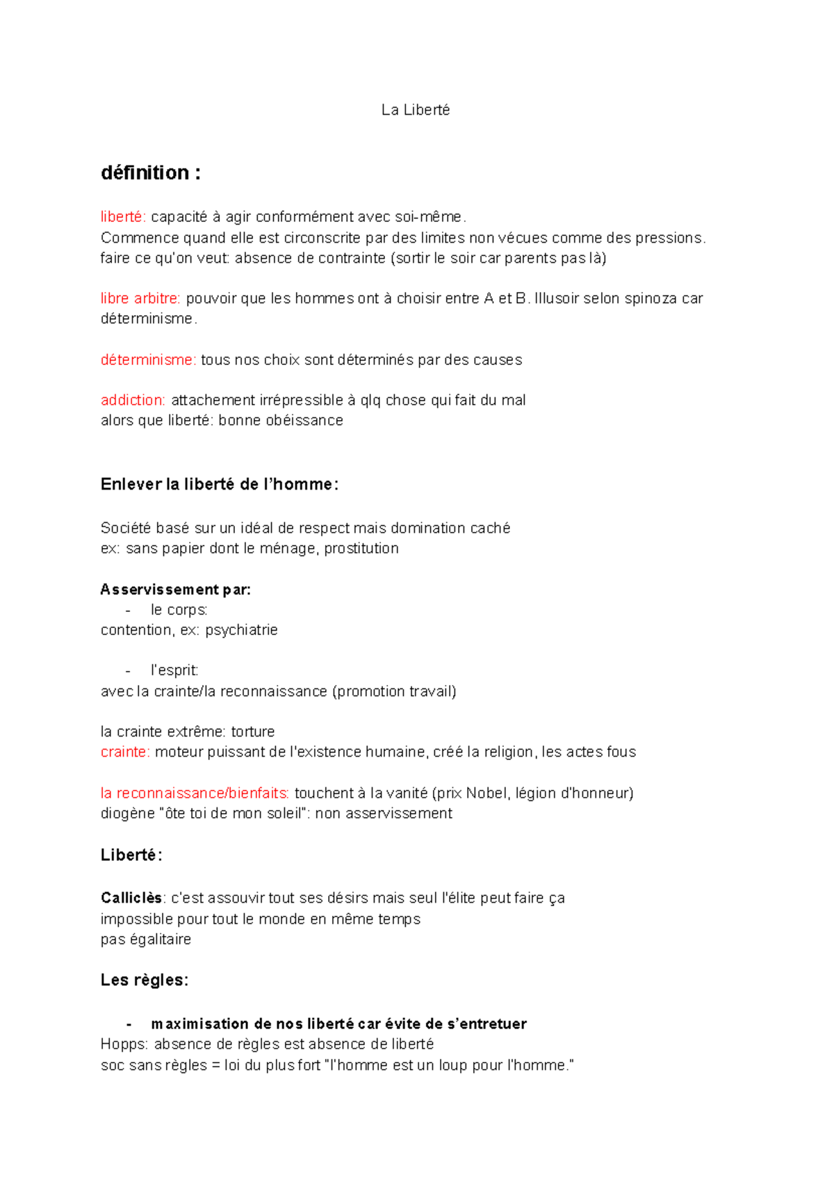 La Liberté-2 - Summary of the chapter on freedom. - La Liberté ...