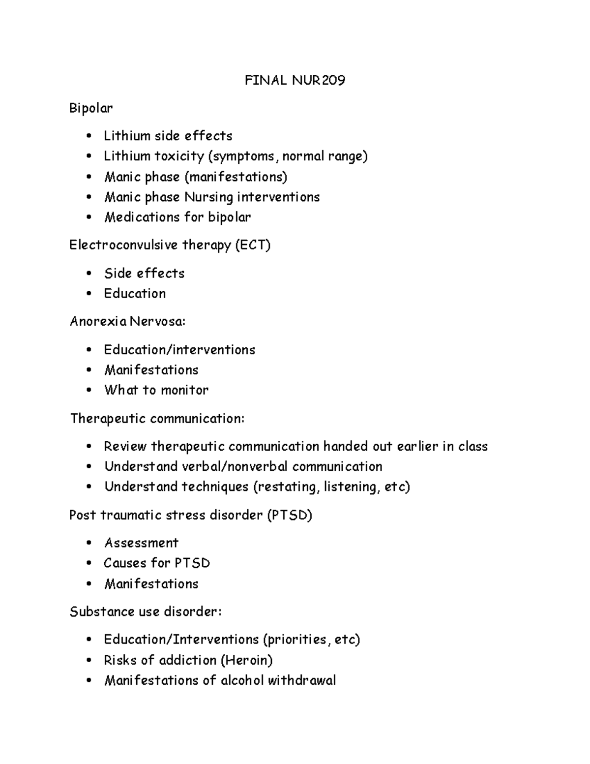 Final Study Guide 6 - FINAL NUR Bipolar Lithium side effects Lithium ...
