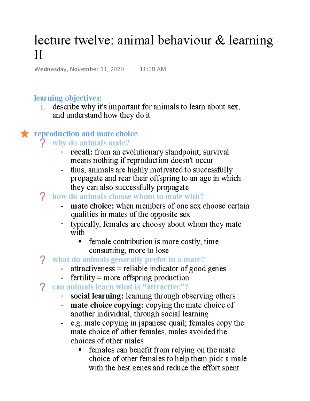 Lecture 12: Animal Behaviour & Learning Part 2 - lecture twelve: animal ...