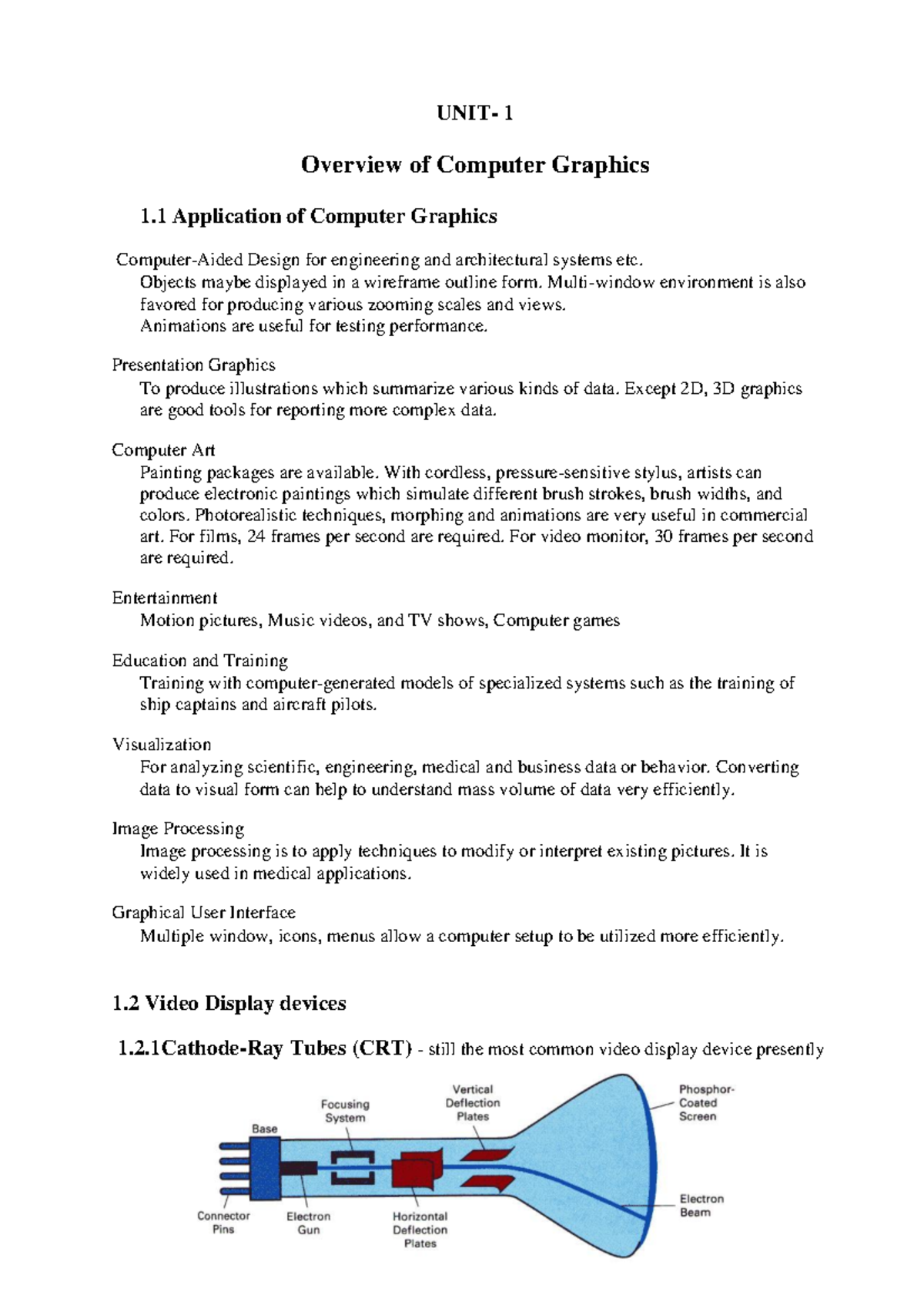 S Cg Notes Computer Graphics Unit 1 Overview Of Computer Graphics 1 Application Of Computer 