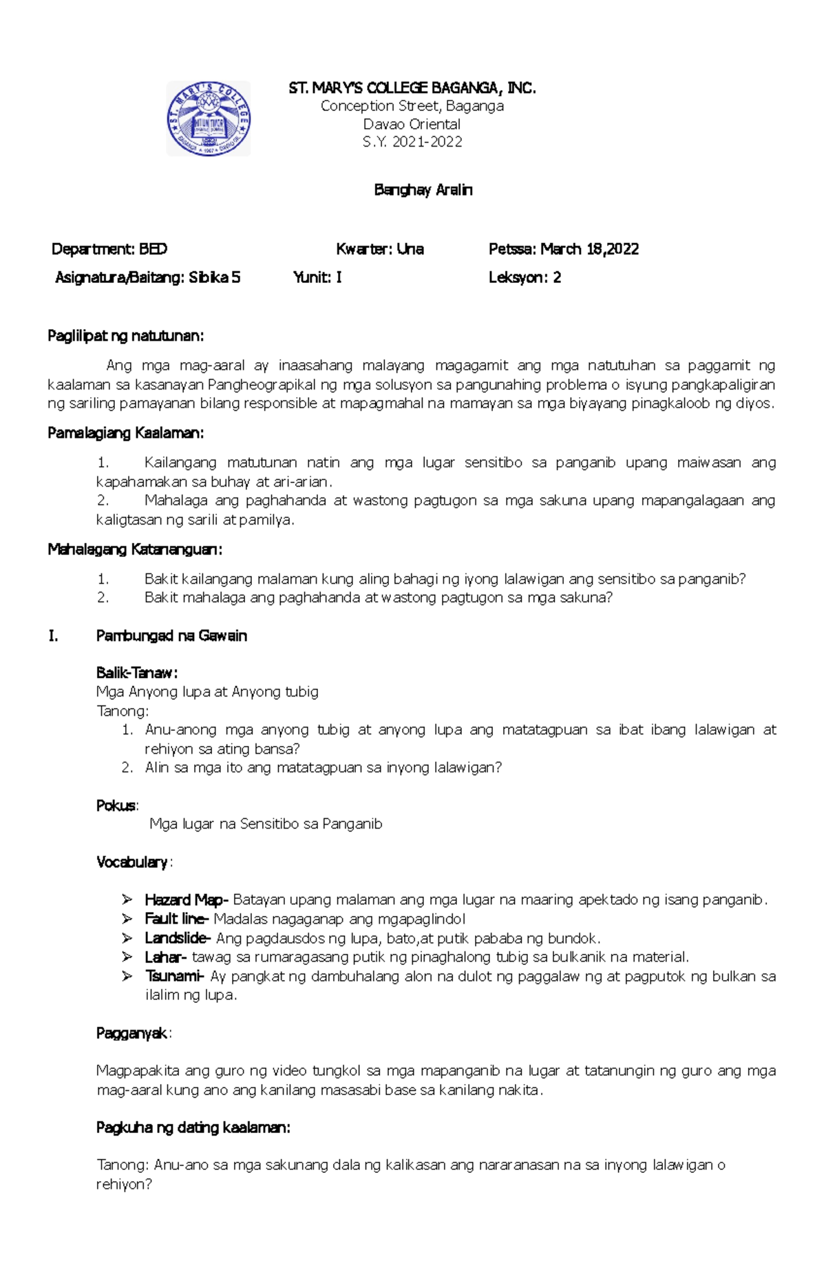 Krazy Demo 5 - Module answer. - ST. MARY’S COLLEGE BAGANGA, INC ...