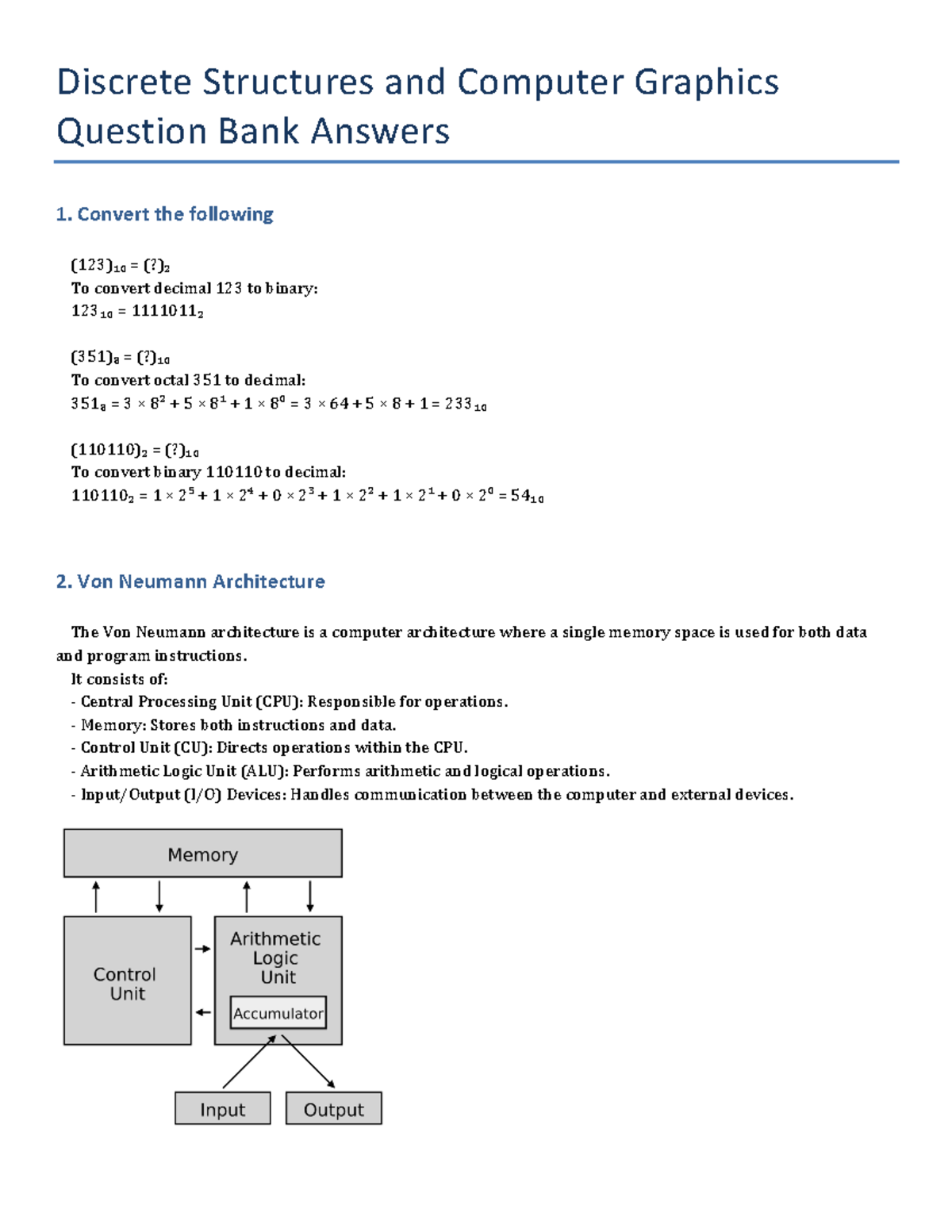 Question Bank Answers DLCA - Discrete Structures and Computer Graphics Question Bank Answers 1 ...