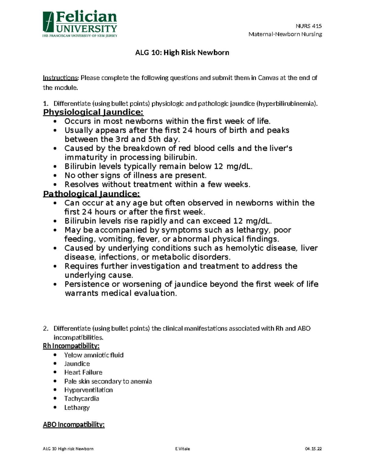 Active Learning Guide - Module 10 - Maternal-Newborn Nursing ALG 10 ...