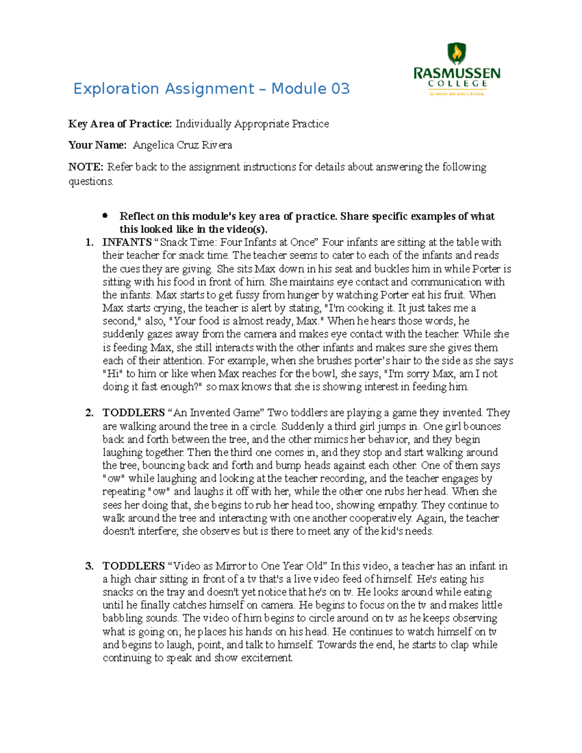 Module 03 Exploration Assignment - Exploration Assignment – Module 03 Key Area of Practice ...