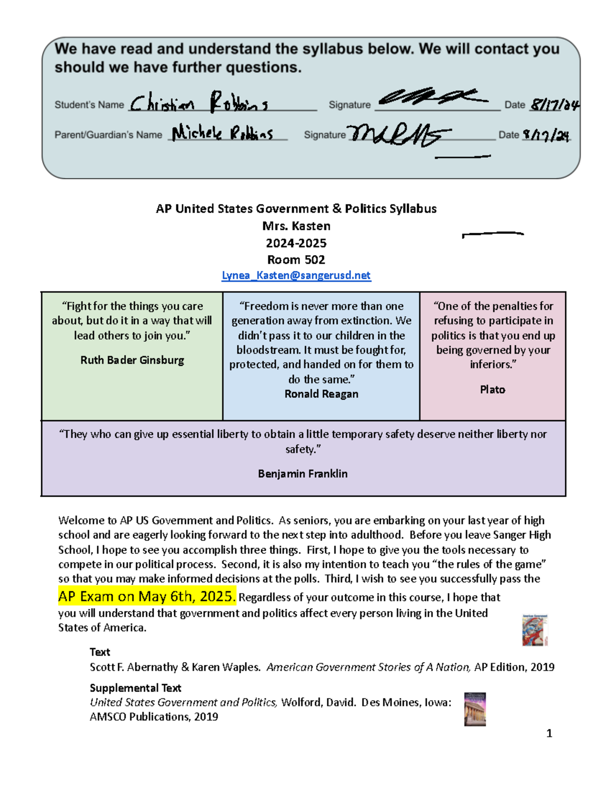 AP US Government Syllabus 2024-2025 - AP United States Government ...