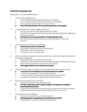 Tutorial 2 Answers - ECON100 Economic Essentials for Business Tutorial 2 -summer 2018-Week 3 ...