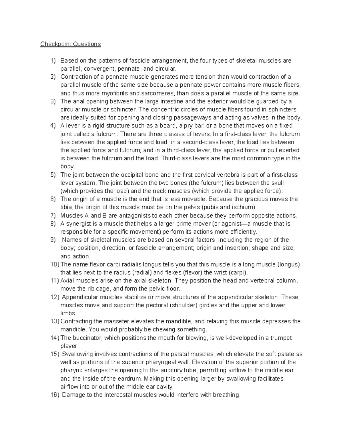 Anatomy Ch 11 HW - notes - Checkpoint Questions 1) Based on the ...