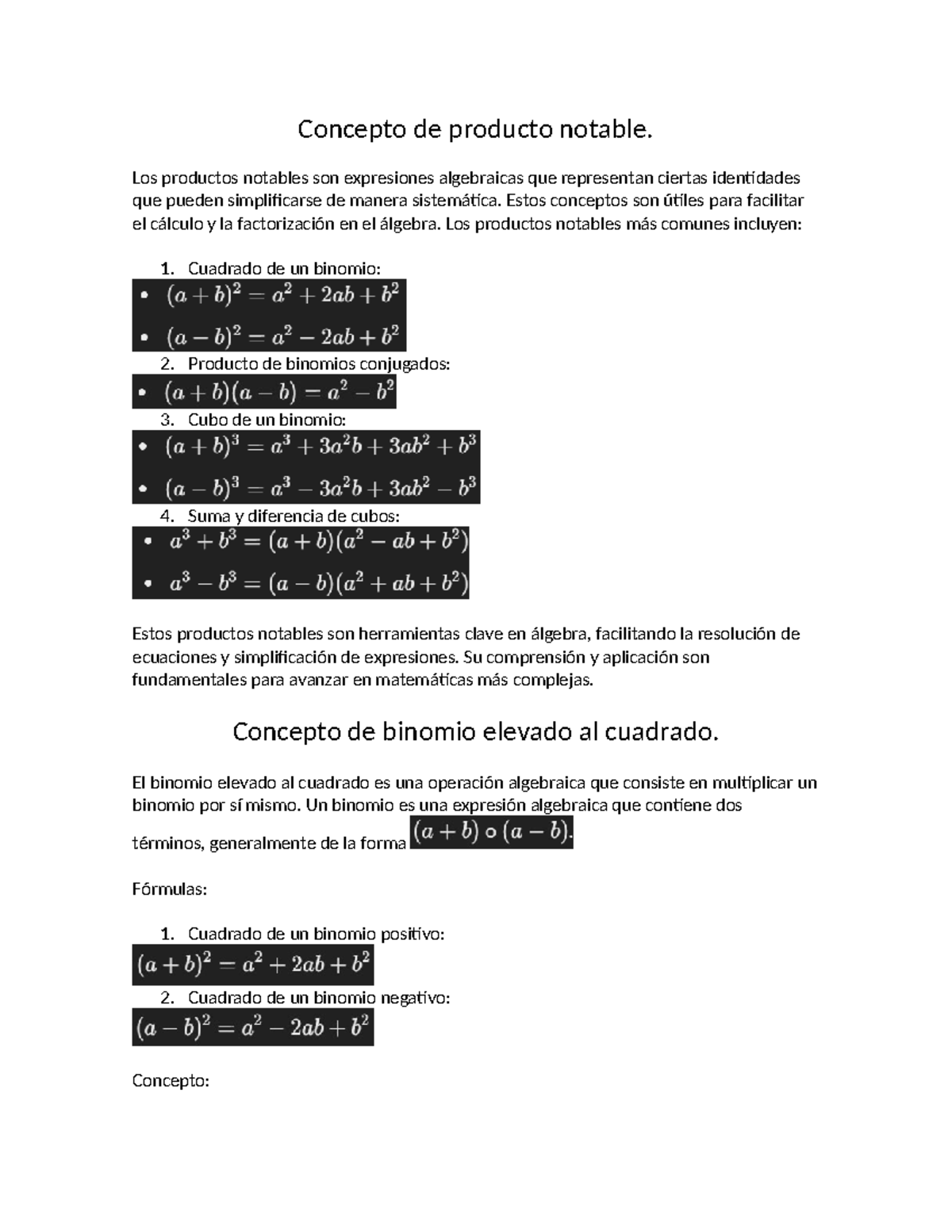 Productos Notables - Concepto de producto notable. Los productos ...