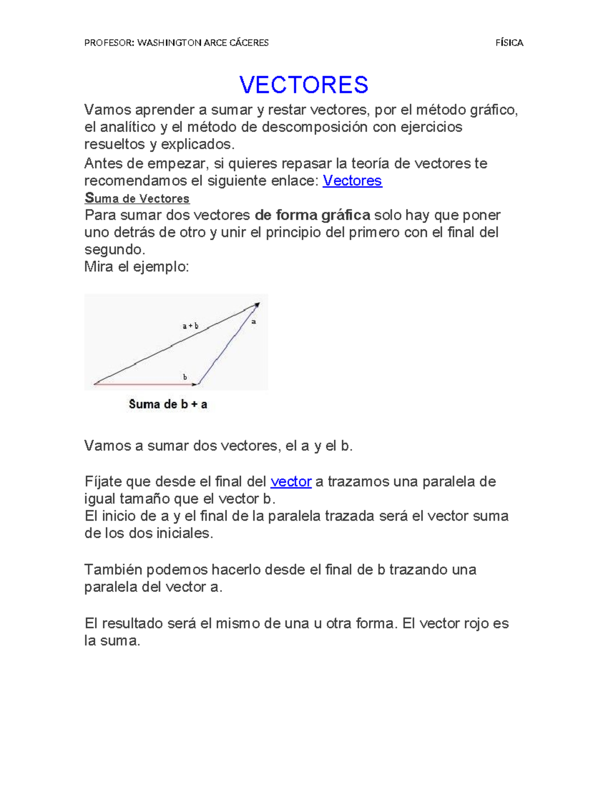 Vectores - VECTORES Vamos aprender a sumar y restar vectores, por el ...