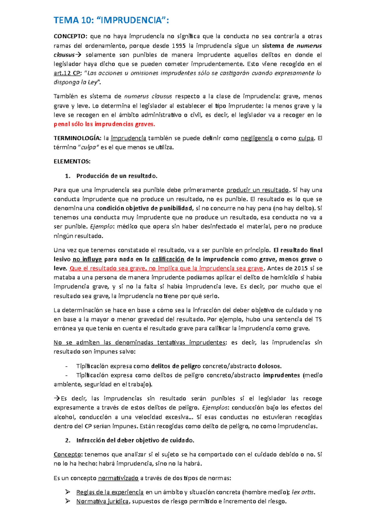 TEMA 10- Imprudencia - Apuntes 10 - TEMA 10: “IMPRUDENCIA”: CONCEPTO ...