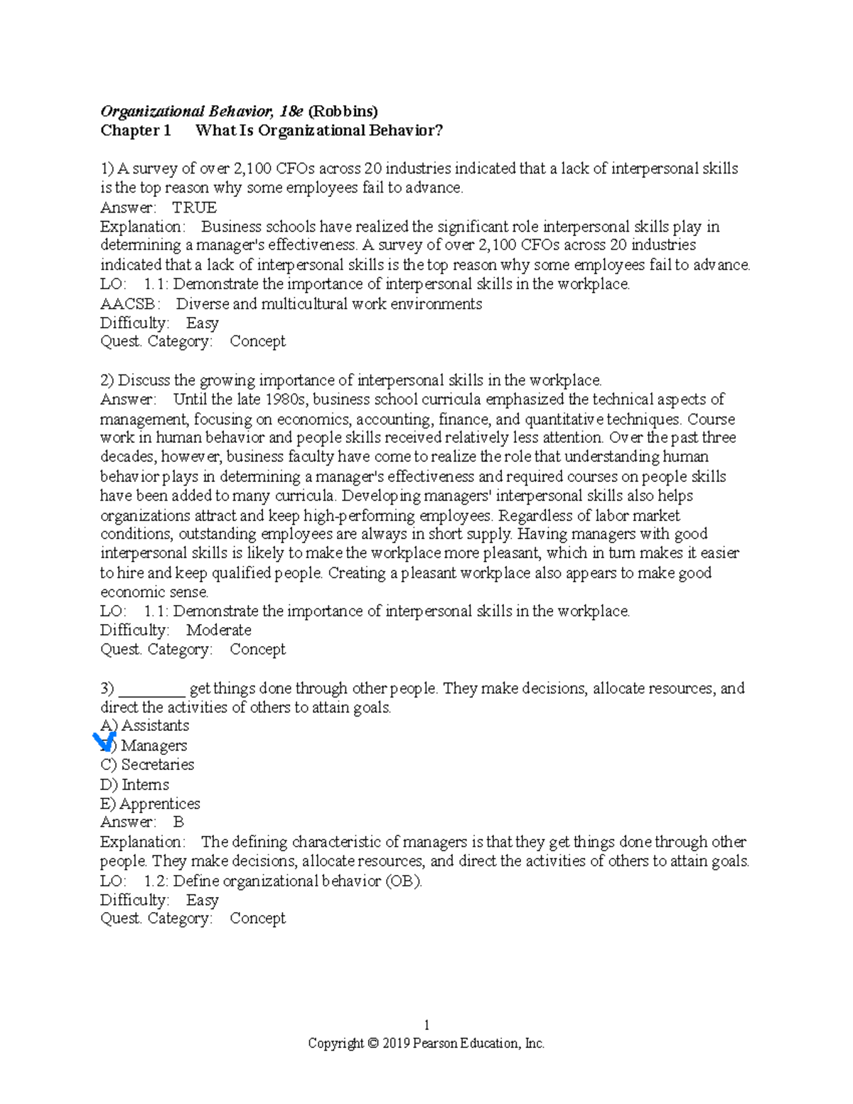 Chapter 1 - 1 Organizational Behavior, 18 e (Robbins) Chapter 1 What Is Organizational Behavior ...