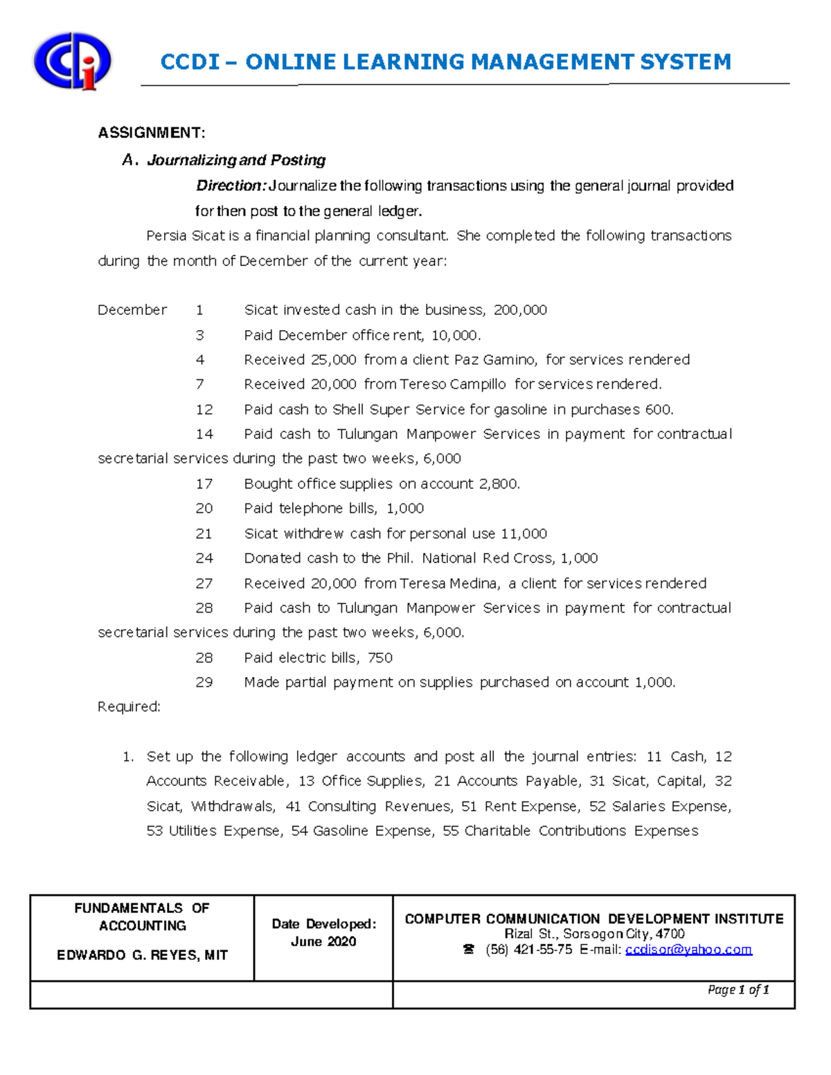 Chapter-6-Posting - Assignment - CCDI – ONLINE LEARNING MANAGEMENT SYSTEM FUNDAMENTALS OF ...