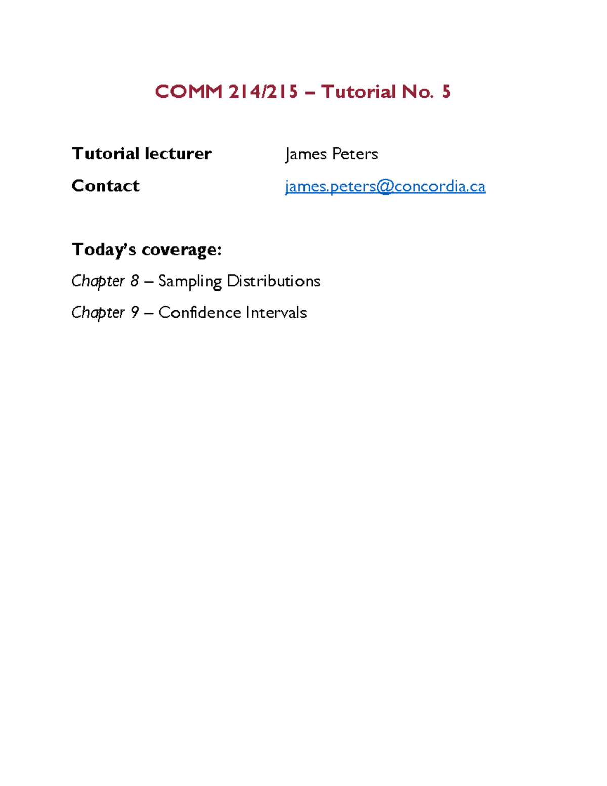 Tutorial 5 - Answer Key - COMM 214/ 215 – Tutorial No. 5 Tutorial ...