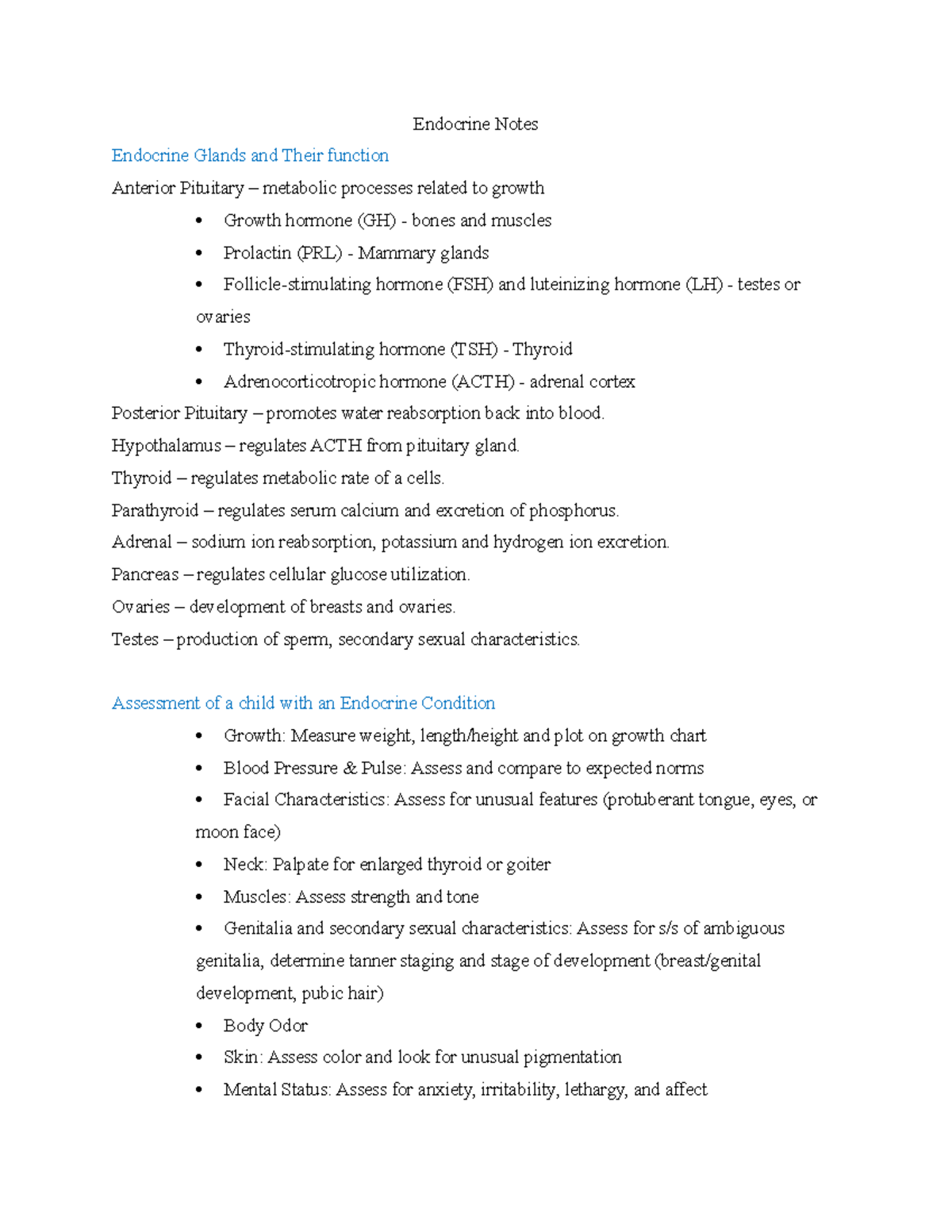 Endocrine Notes - Endocrine Notes Endocrine Glands and Their function ...
