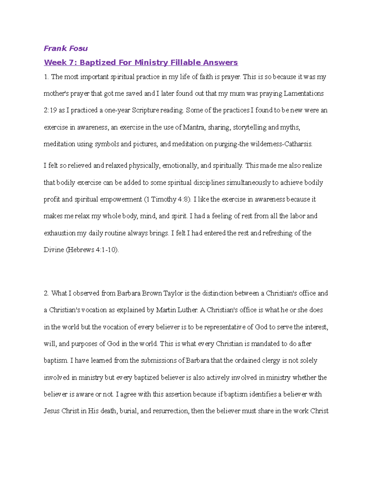 Frank Fosu - Week 7 Fillable Answers to Questions on Sharing the ...