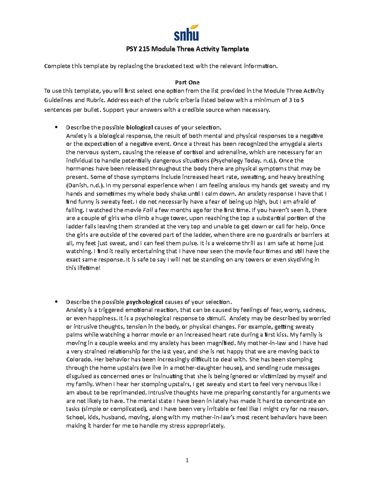PSY 215 Module Three Activity Template - PSY 215 Module Three Activity ...
