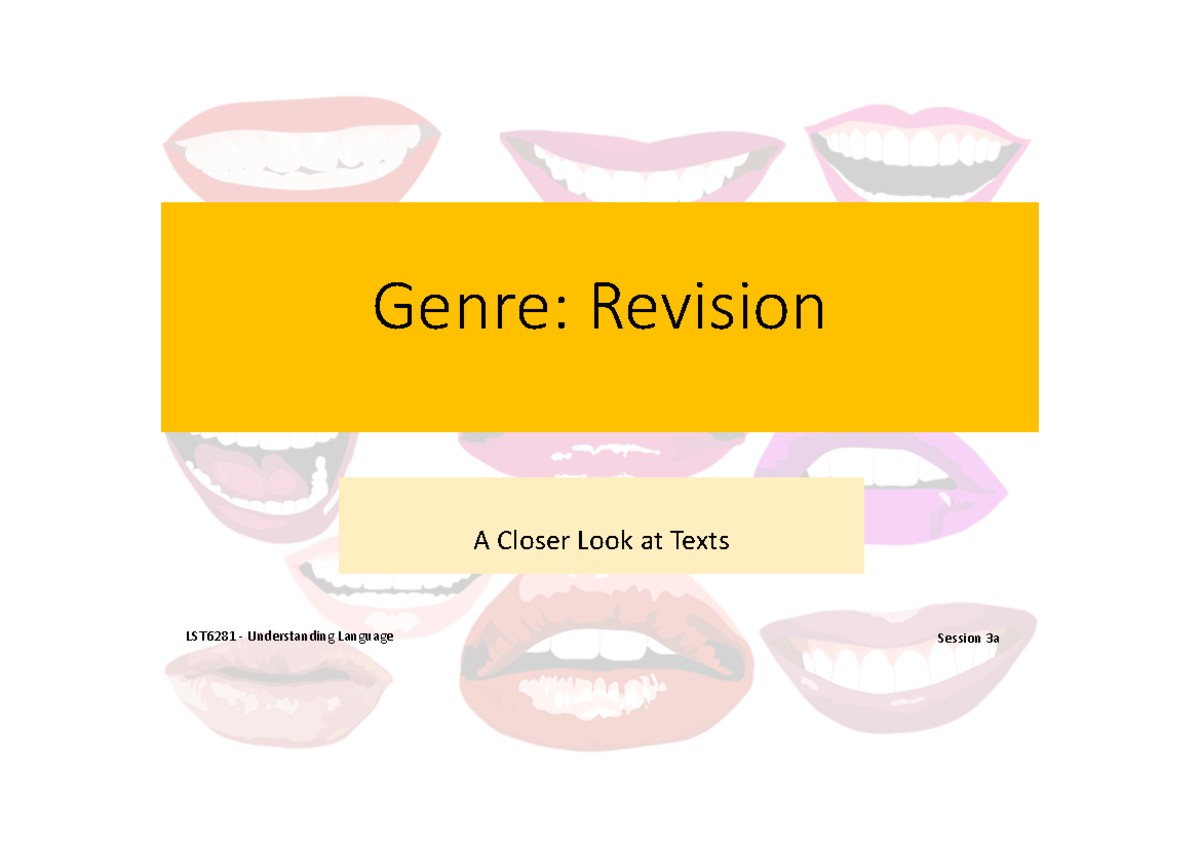3a Genre revision 1pp - Lecture notes 3 - Genre: Revision ####### A ...