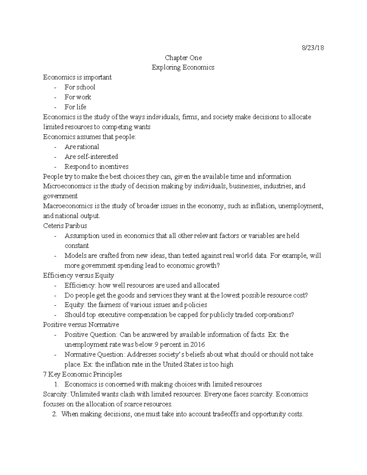 ECO Lecture Notes Chapters 1-3 - Chapter One Exploring Economics ...