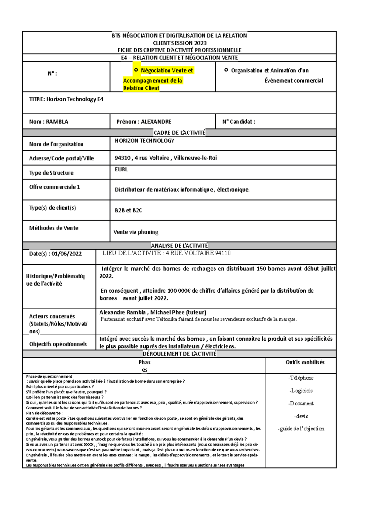 Nego vente E4 2023 - fiche e4 18/20 au bts blanc de la frappe - BTS NÉGOCIATION ET ...