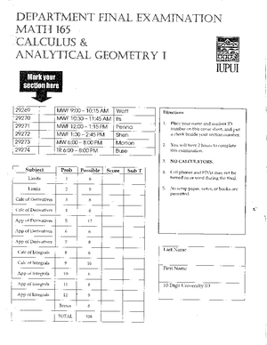 Fall 2012 165 Practice Final - MATH 16500 Practice Problems Name: - Studocu