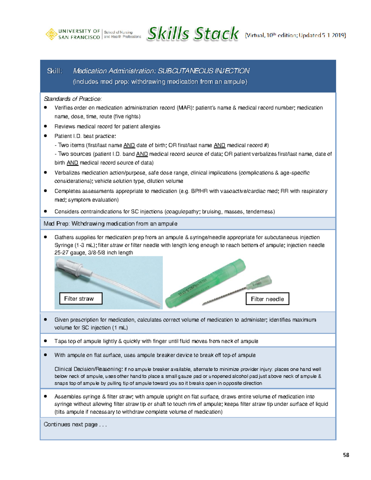 Skill Subcutaneous - 58 Skill: Medication Administration: SUBCUTANEOUS ...