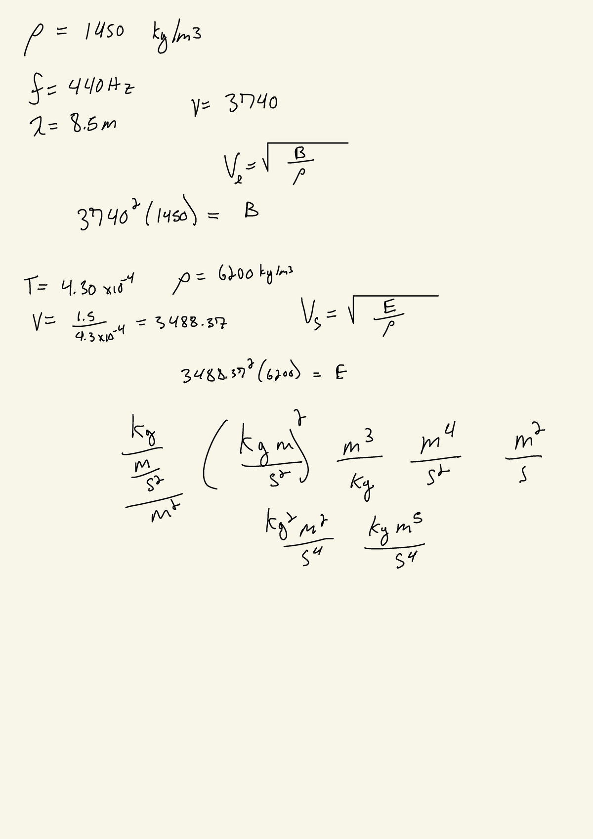 Hw 4 - Dr. Erin Sohr - f = 1450 kg /m f- = 440 Hz 7= 8 V= 3740 V ...