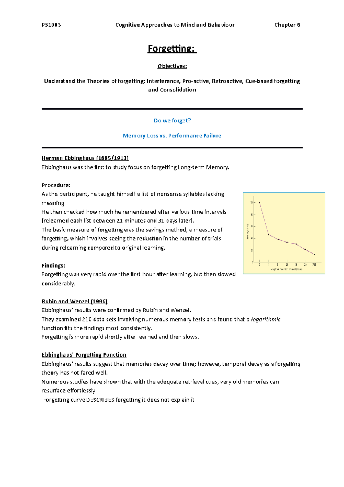 2. Forgetting - Lecture notes 2 - PS1003 Cognitive Approaches to Mind ...