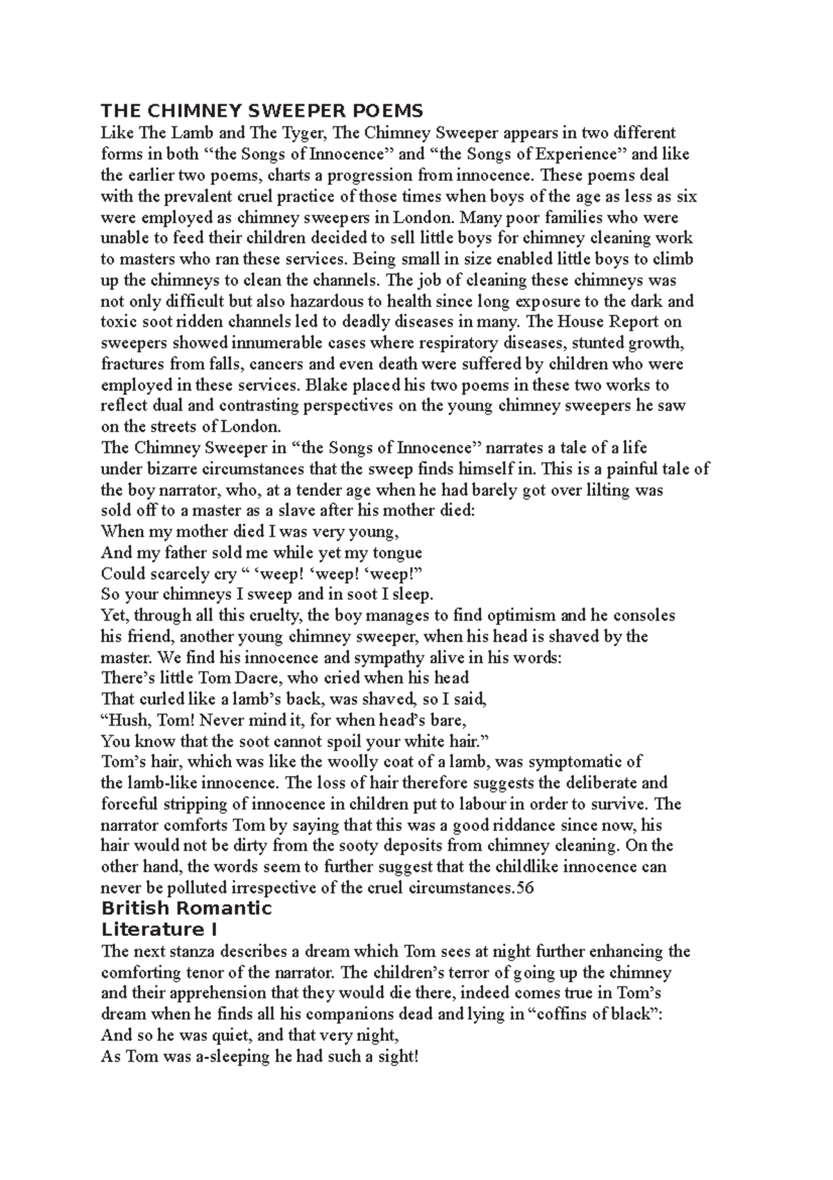 THE Chimney Sweeper Poems - THE CHIMNEY SWEEPER POEMS Like The Lamb and ...