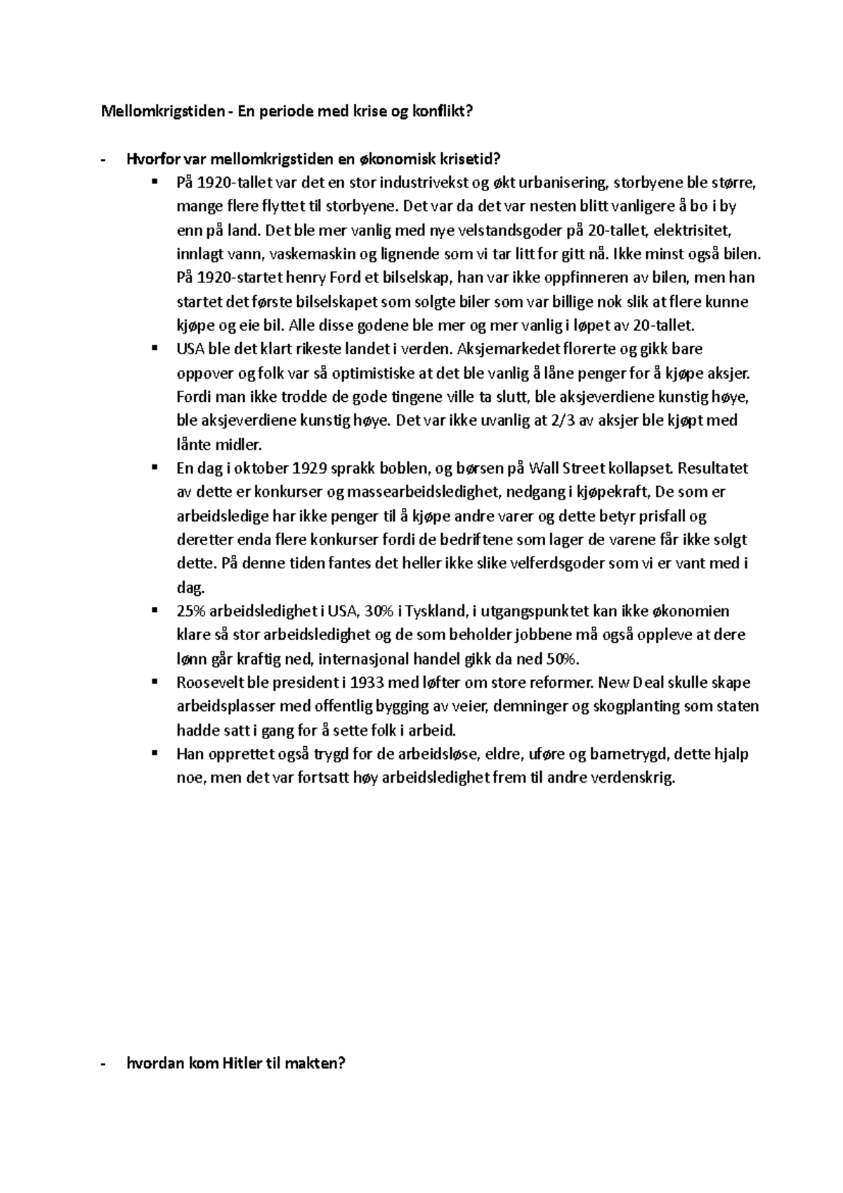 Krig og krisetid 1919-1939 eksamensnotater - Mellomkrigstiden - En periode med krise og konflikt ...