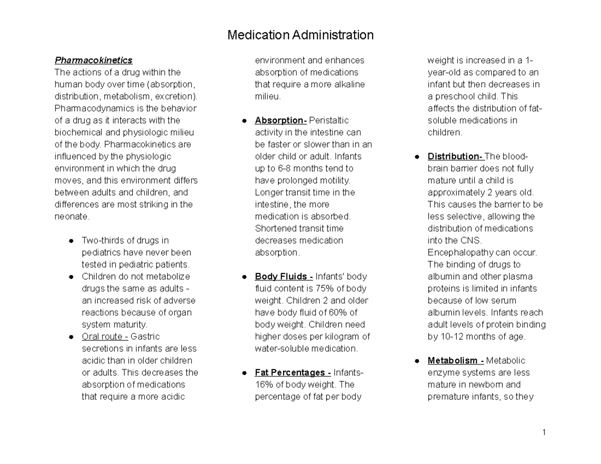 Medication Administration Level 3 - Pharmacokinetics The actions of a ...