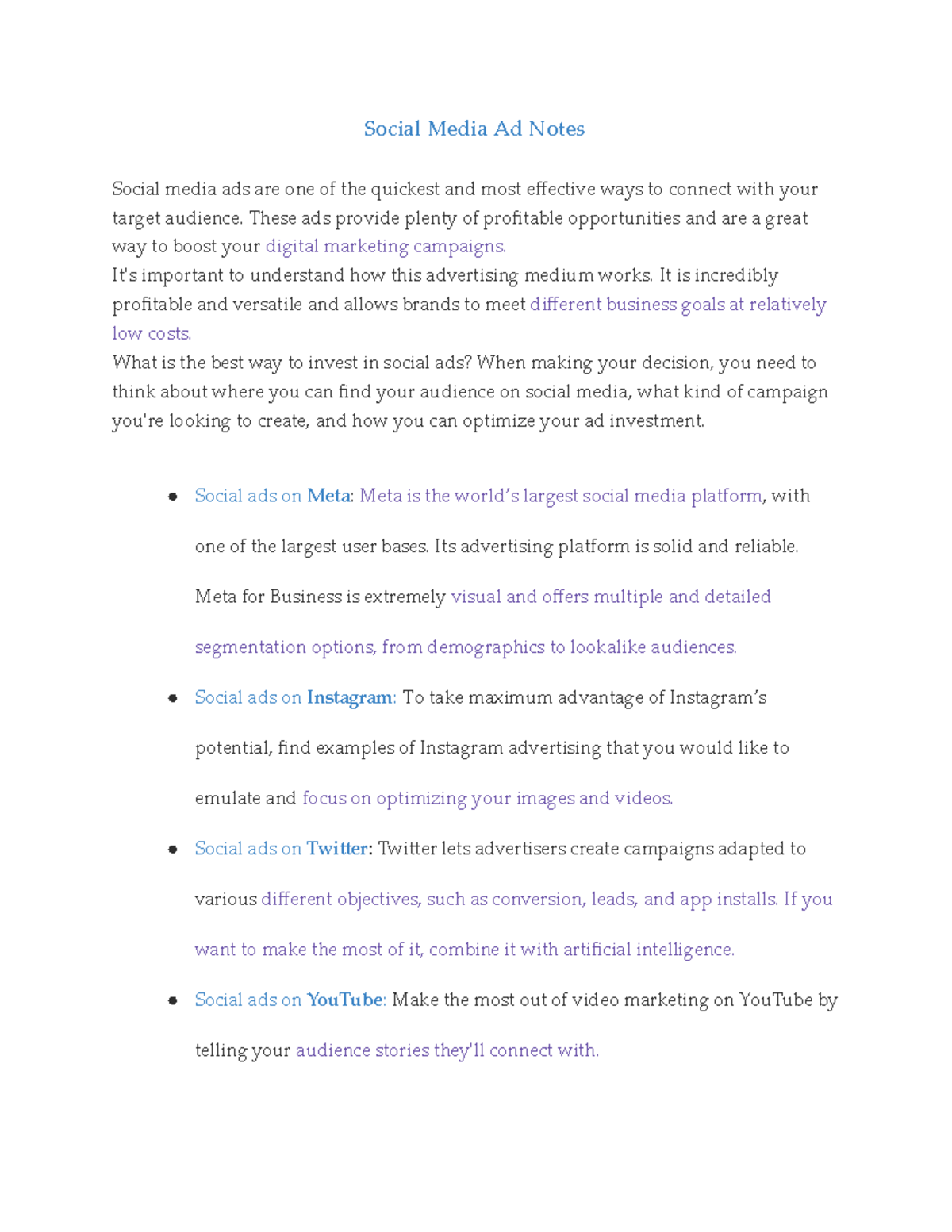 Social Media Ad Notes - Social Media Ad Notes Social media ads are one ...