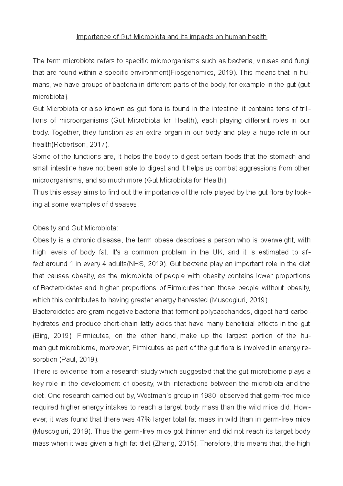 Example 7 - scientific essays - Importance of Gut Microbiota and its ...