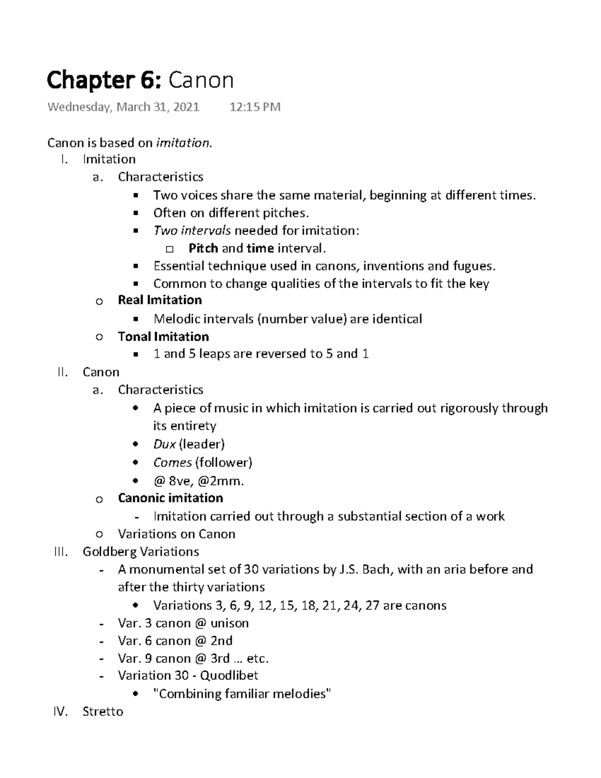Chapter 6 - Canon - Canon is based on imitation. Imitation ...