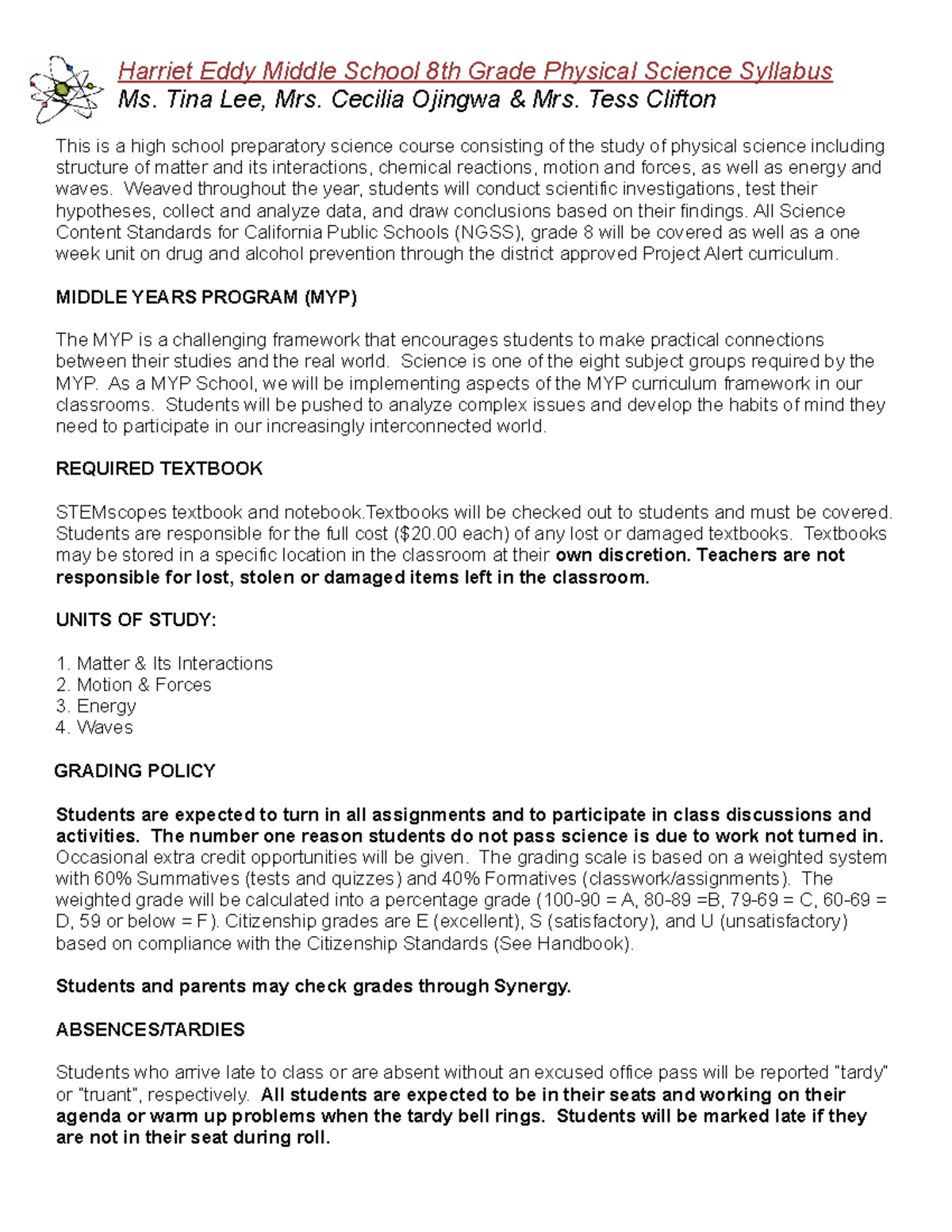 8th Grade Physical Science Syllabus 2021 - Harriet Eddy Middle School ...