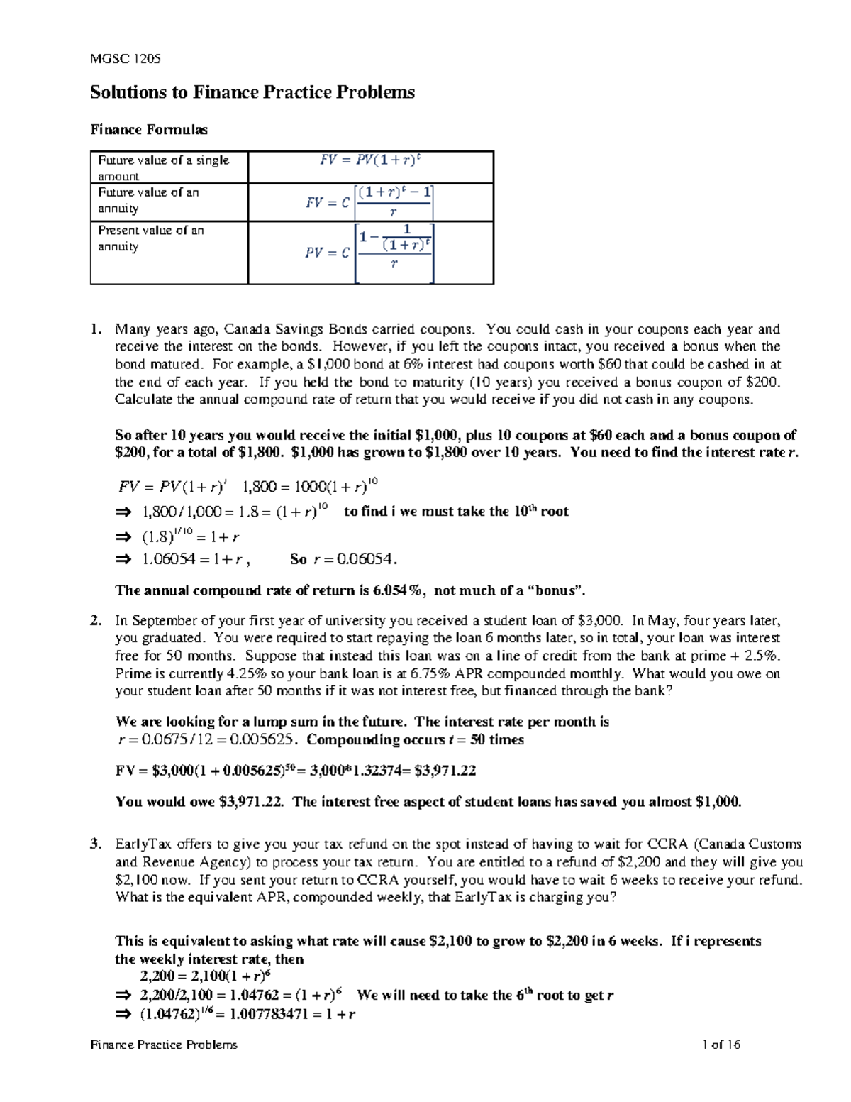 Sample/practice exam 5 April 2017, questions and answers - MGSC 1205 ...