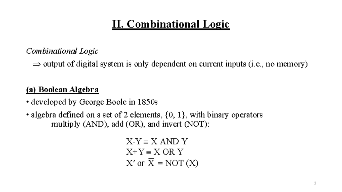 Chapter 2 Notes - Digital Logic MUN - II. Combinational Logic ...
