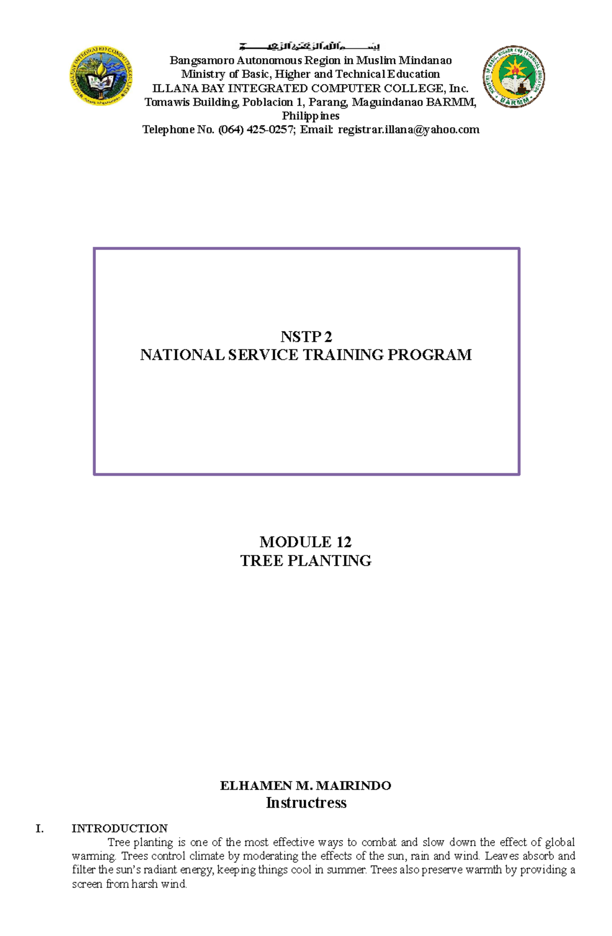 NSTP 2- Module 12 - sdsdsdsdsdsdsd - MODULE 12 TREE PLANTING ELHAMEN M ...