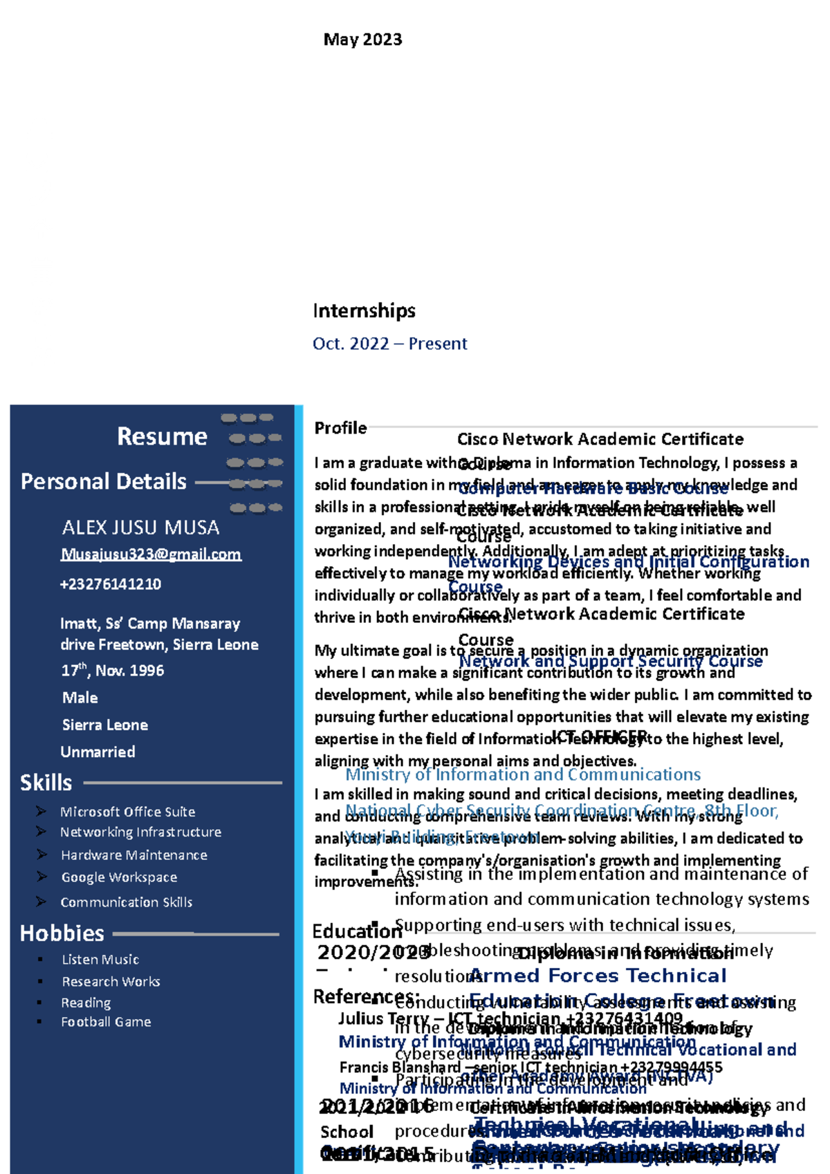 My Resume - Information Systens - IPAM - Studocu