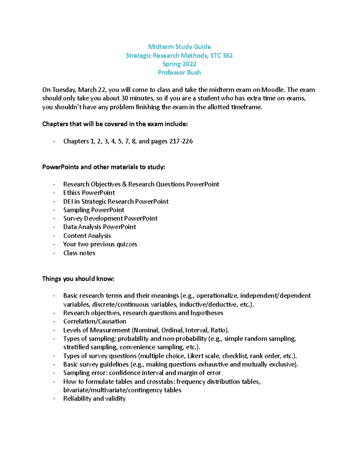 Midterm Study Guide S22 - Midterm Study Guide Strategic Research ...