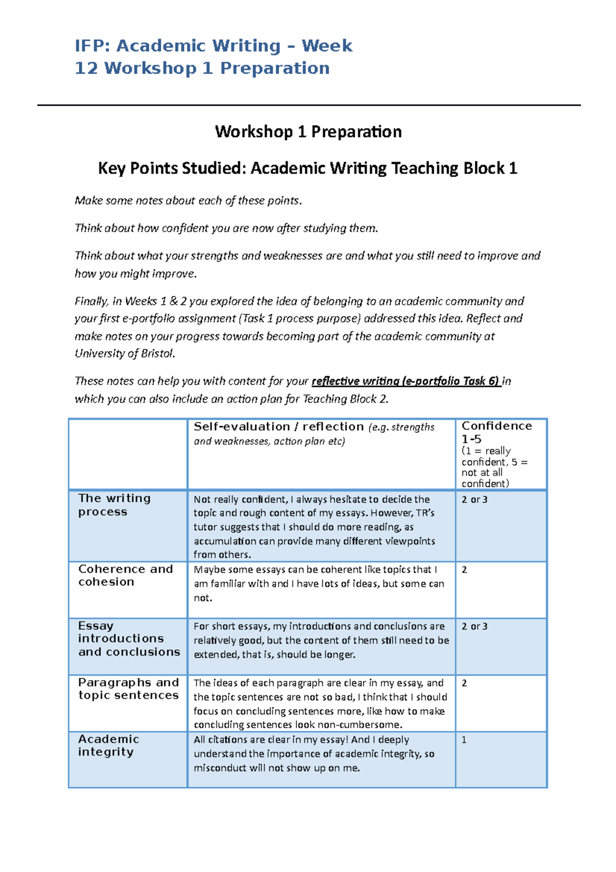 1. AW Wk 12 Workshop 1 Prep - Key Points AW TB1 - IFP: Academic Writing – Week 12 Workshop 1 ...