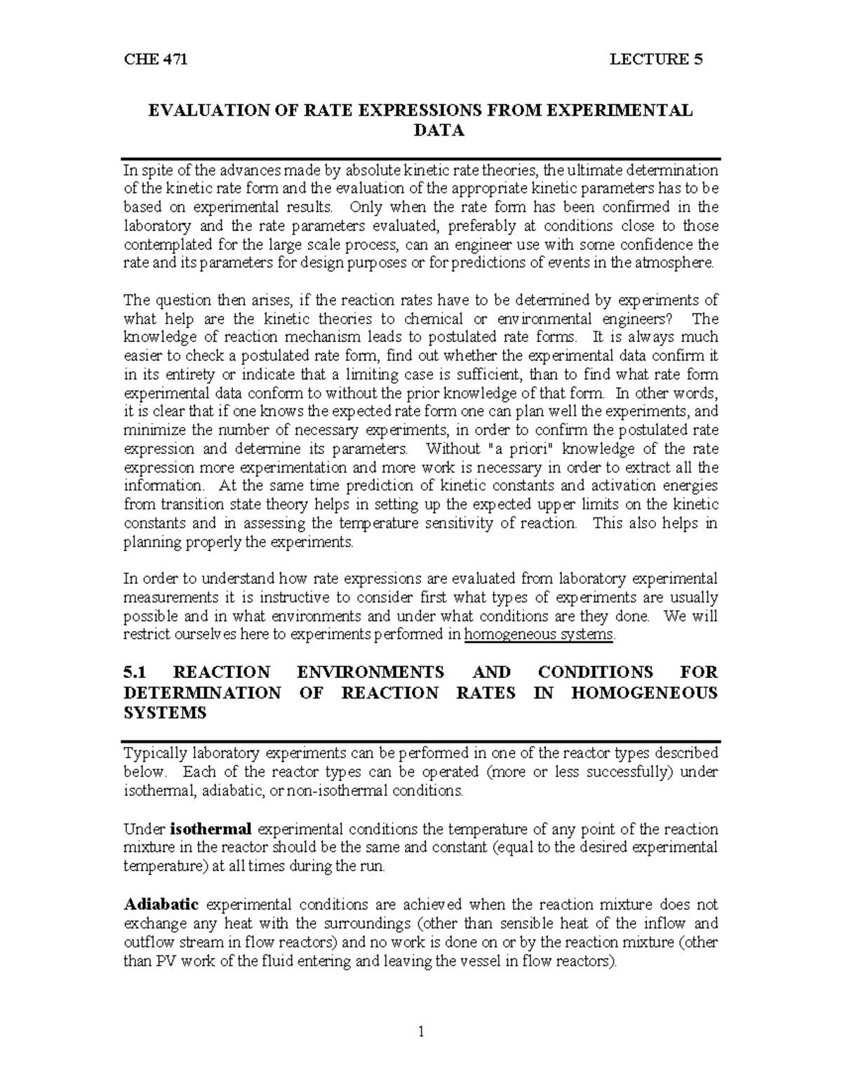 CHE471 2012-2013 Lecture 5 - Evaluation of Rate Expressions from ...