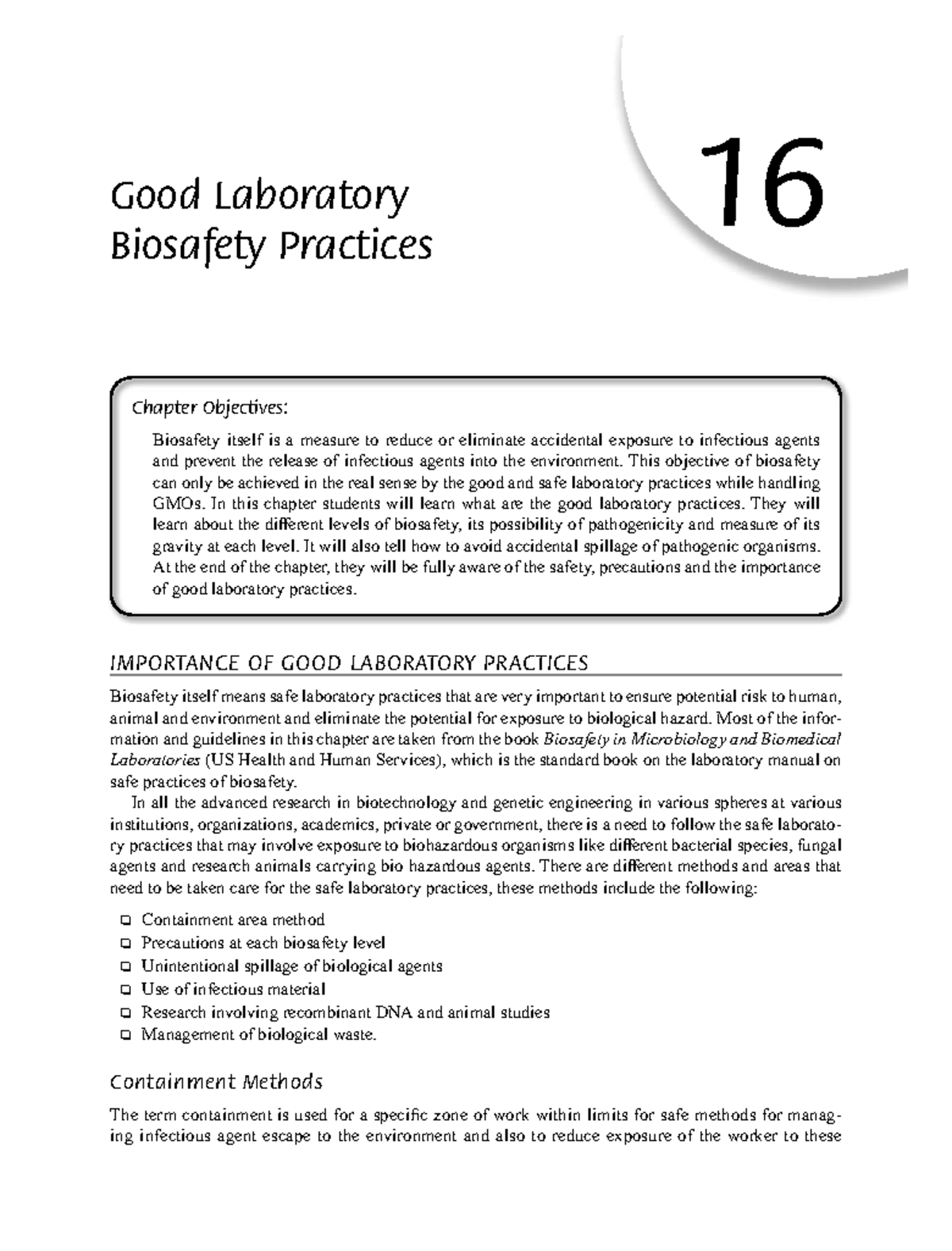 GLP Introduction - 16 Good Laboratory Biosafety Practices Chapter ...
