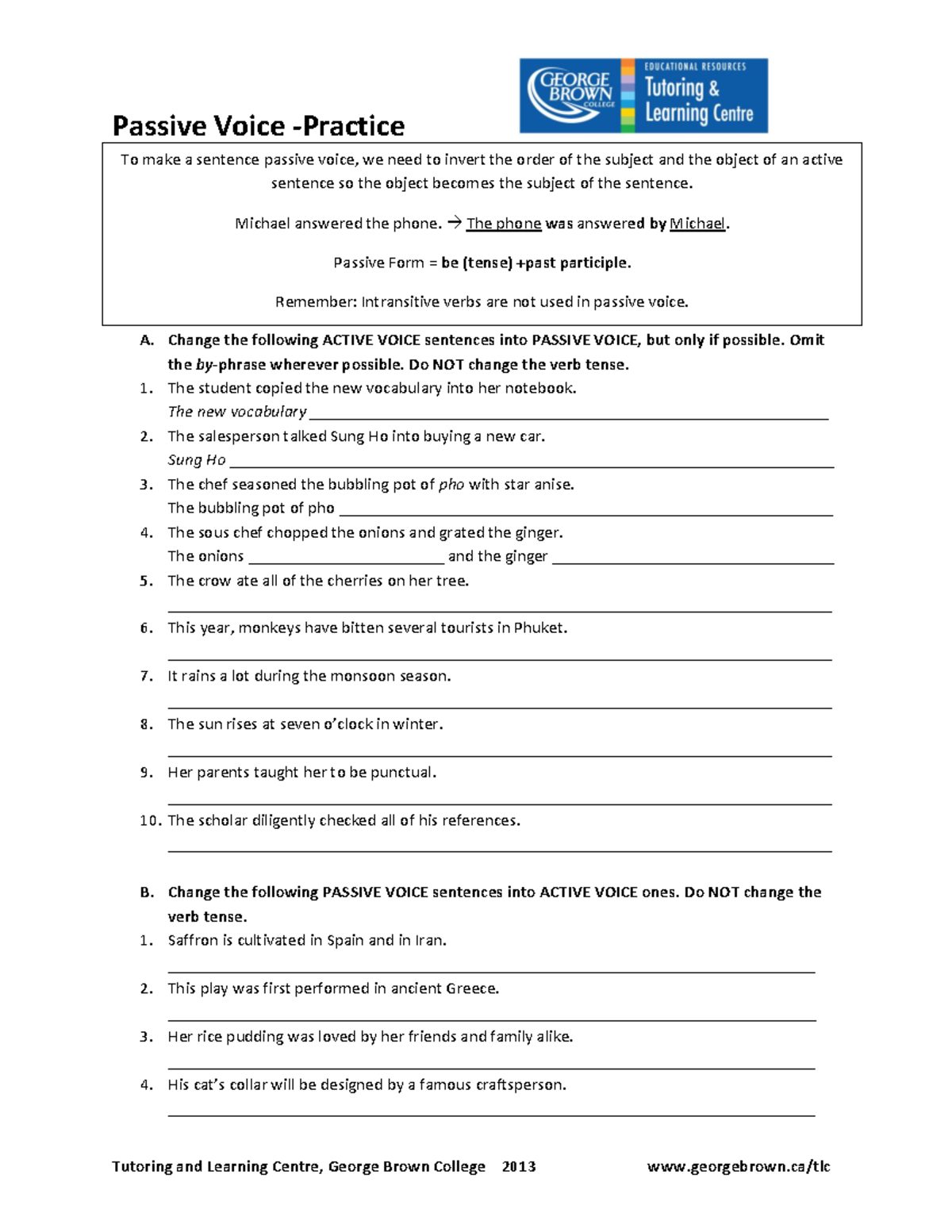 Passive voice -practice - Passive Voice -Practice Tutoring and Learning ...