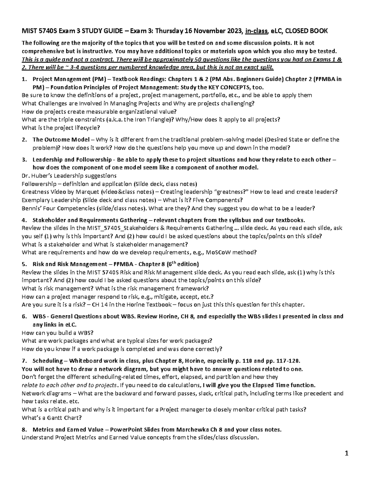 2023 FALL MIST 5740S Exam 3 Study Guide posted - 1 MIST 5740S Exam 3 ...