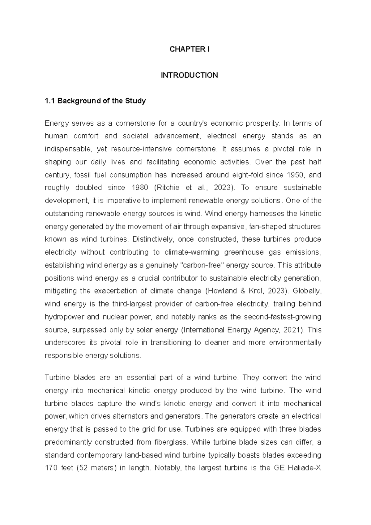 Chapter I Draft - CHAPTER I INTRODUCTION 1 Background of the Study Energy serves as a ...
