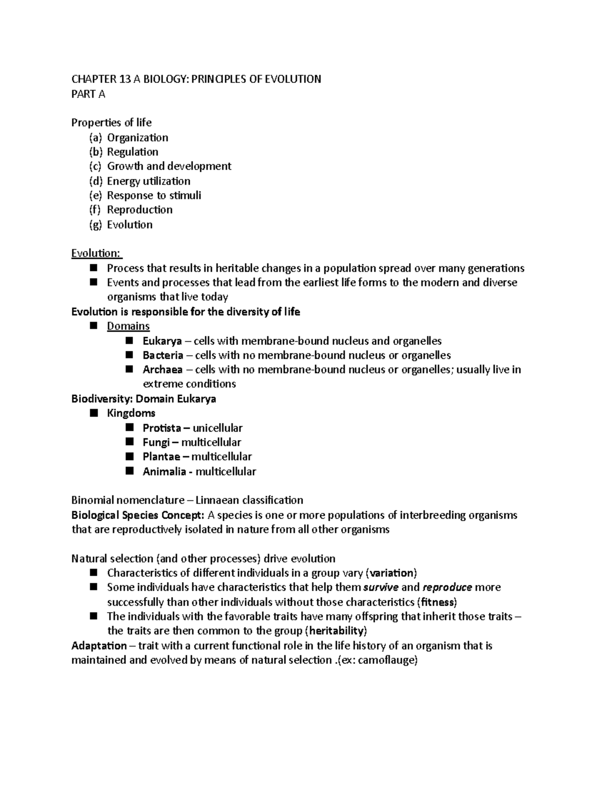 Chapter 13A biology - CHAPTER 13 A BIOLOGY: PRINCIPLES OF EVOLUTION ...