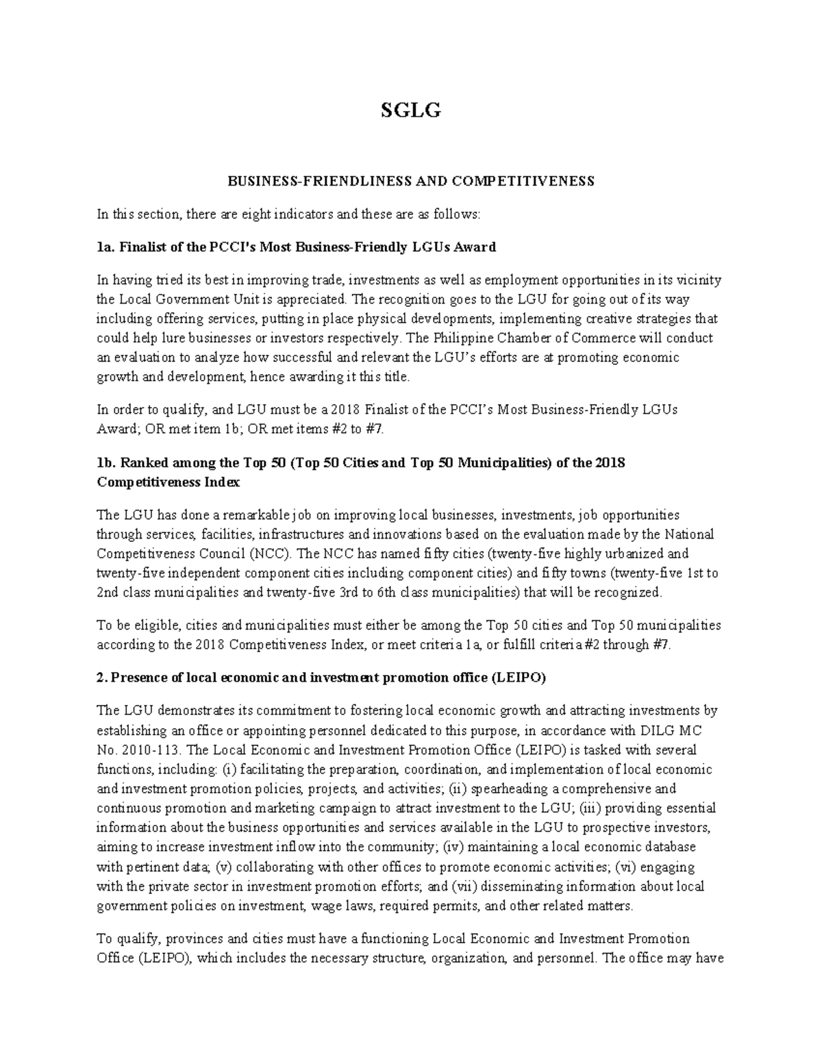 SGLG& Sglgb - SGLG BUSINESS-FRIENDLINESS AND COMPETITIVENESS In this ...