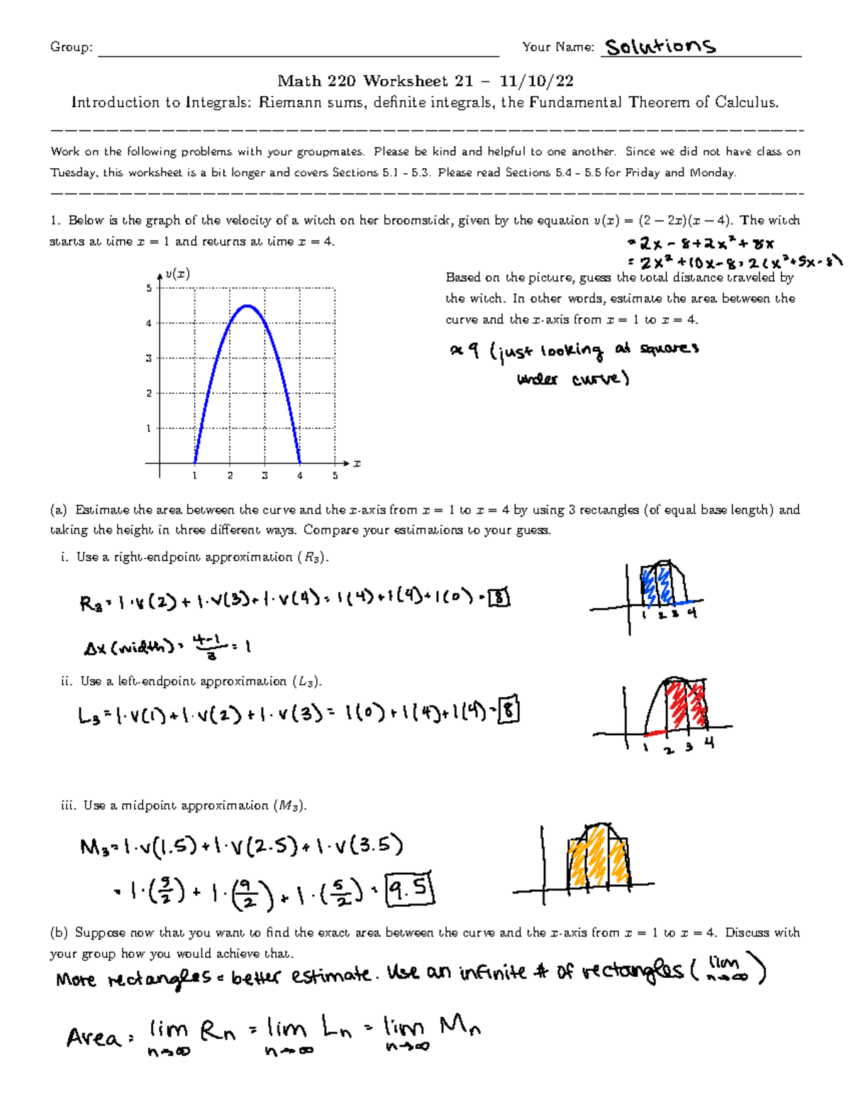 WS21 111022 sols - Antiderivatives practice and Riemann sums - Group ...