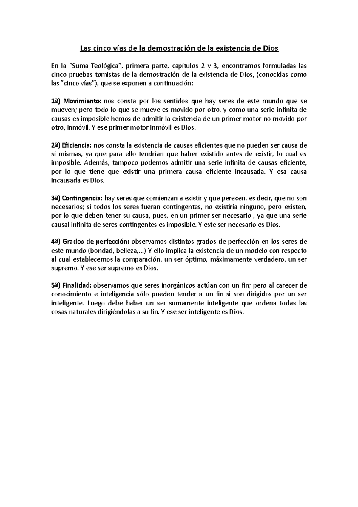 Las cinco vías de la demostración de la existencia de Dios - Las cinco vías de la demostración ...