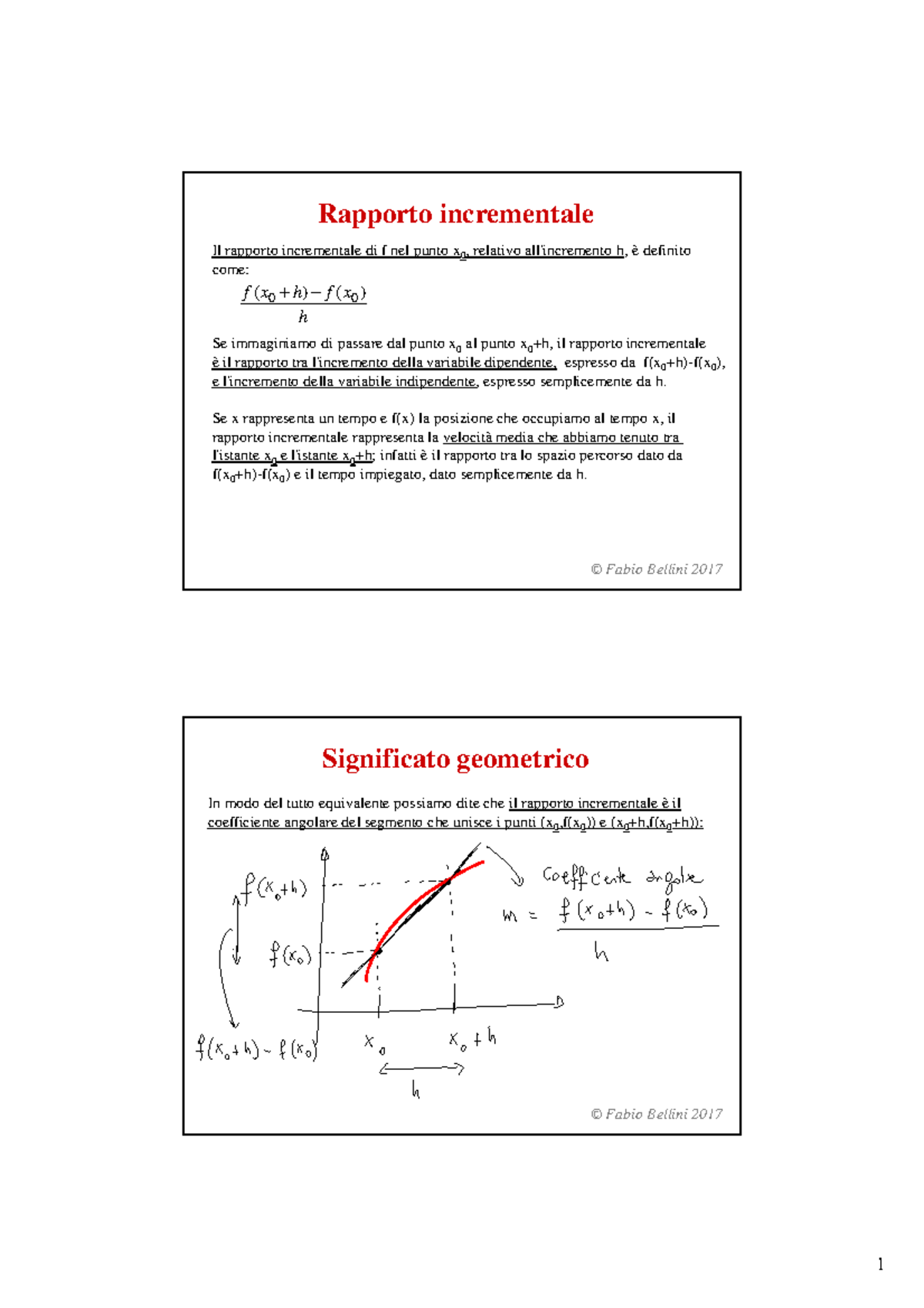 7 Derivabilità - Appunti Professor Bellini - Rapporto incrementale Il ...